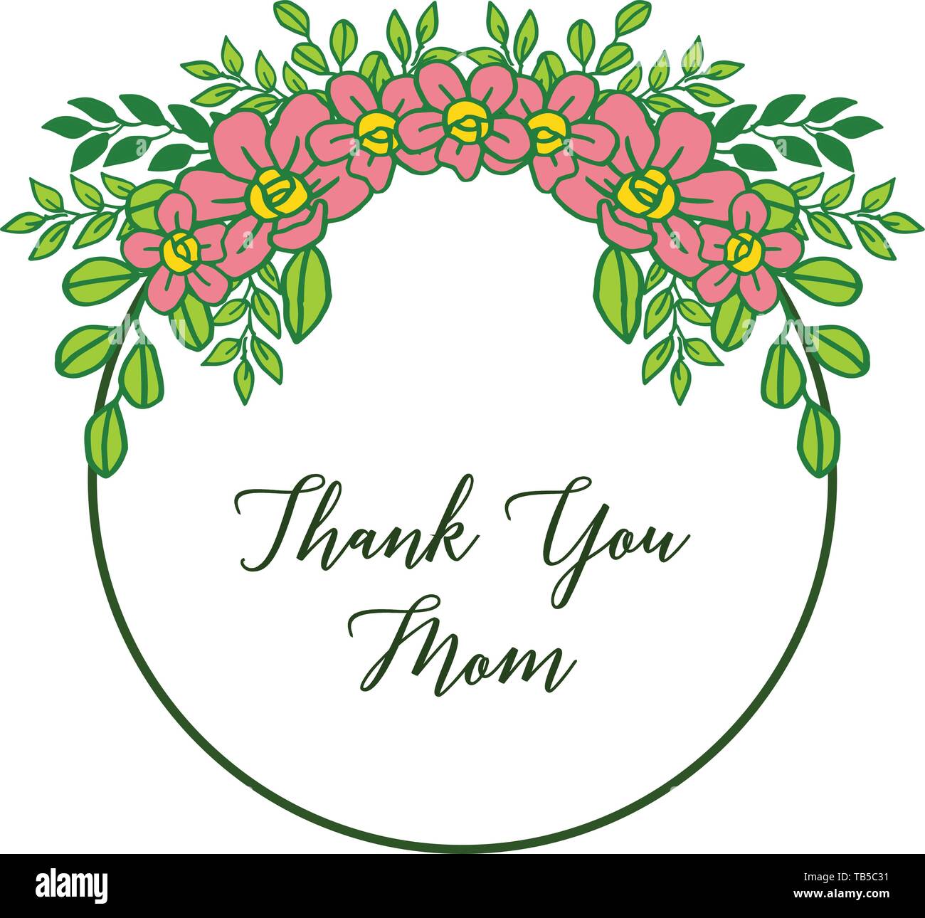 Vector illustration design of card thank you mom for ornate leaf wreath ...