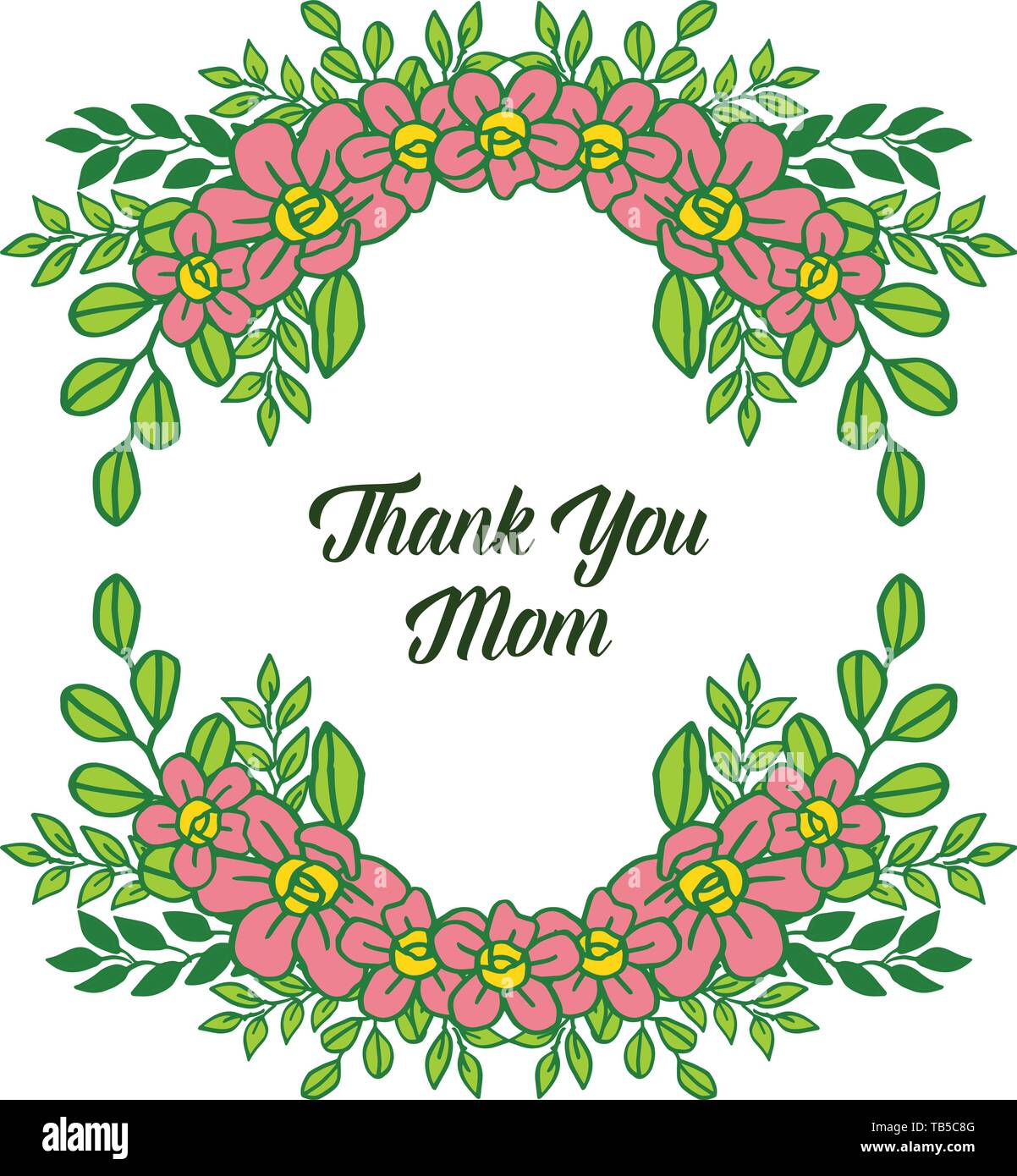 Vector illustration design of card thank you mom for ornate leaf wreath ...