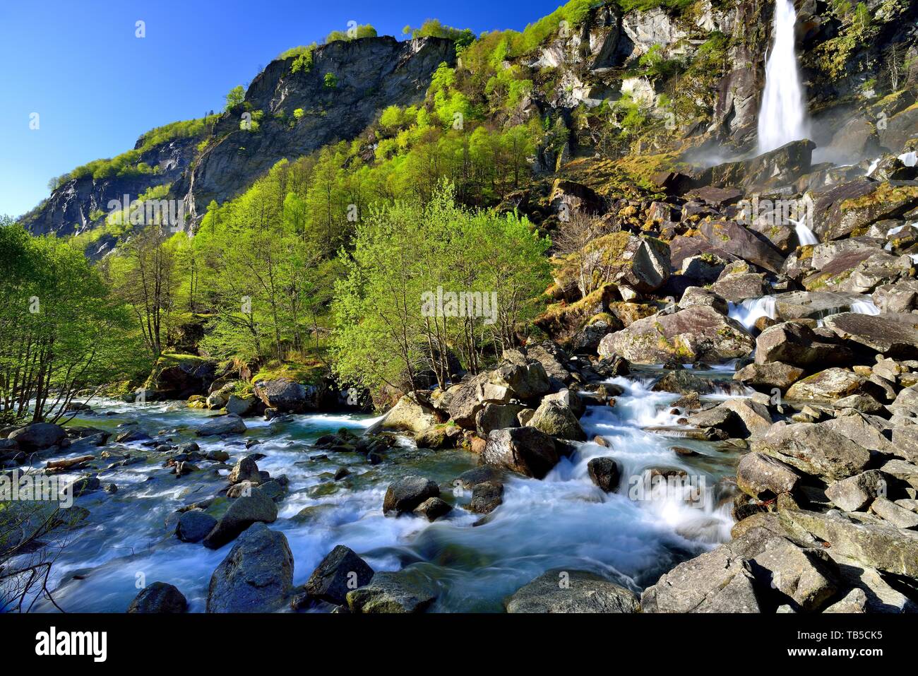 Mountain river Bavona with waterfall, Val Bavona, Foroglio, canton ...