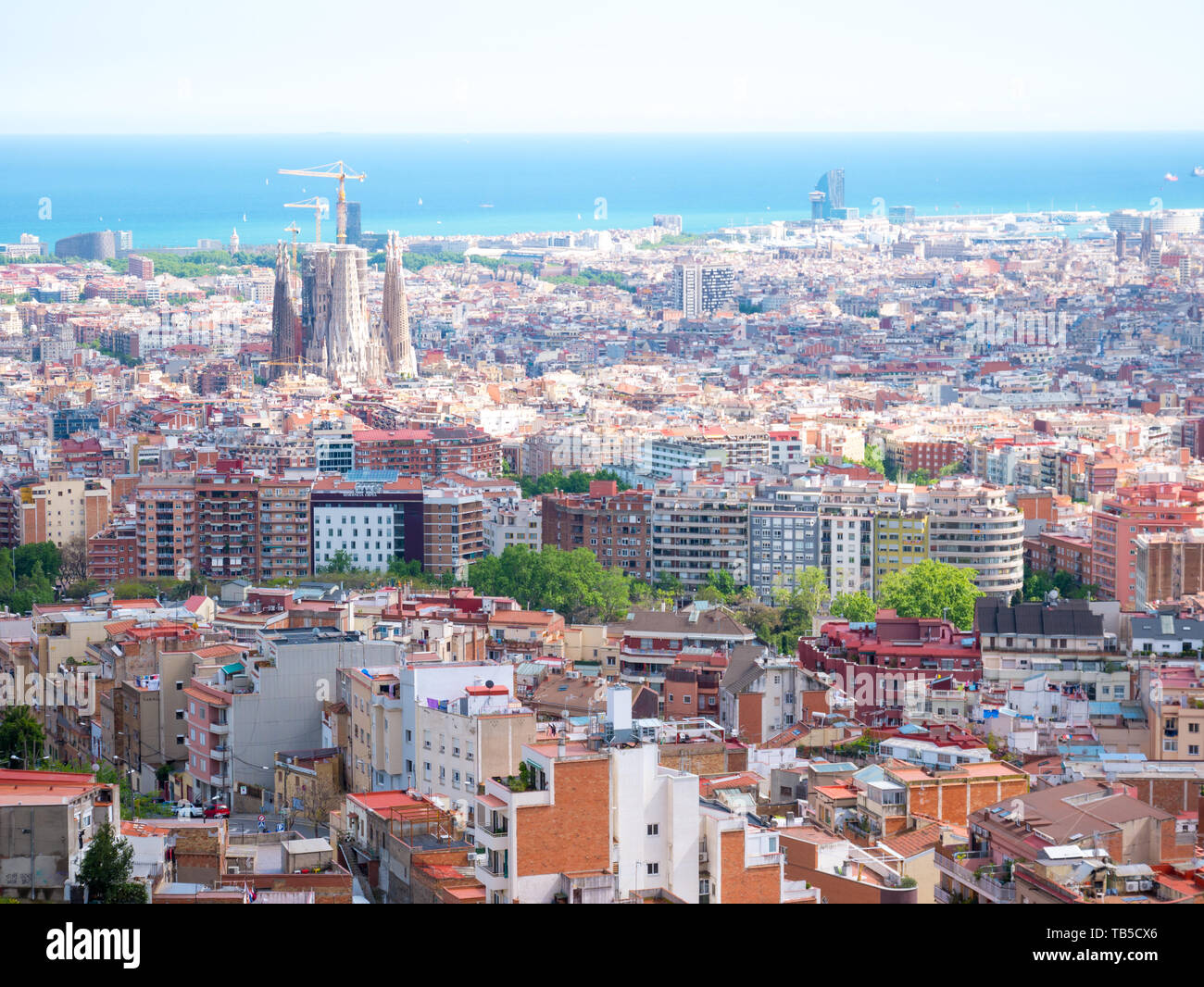 Barcelona city aerial view in Catalonia, Spain, cityscape with the ...