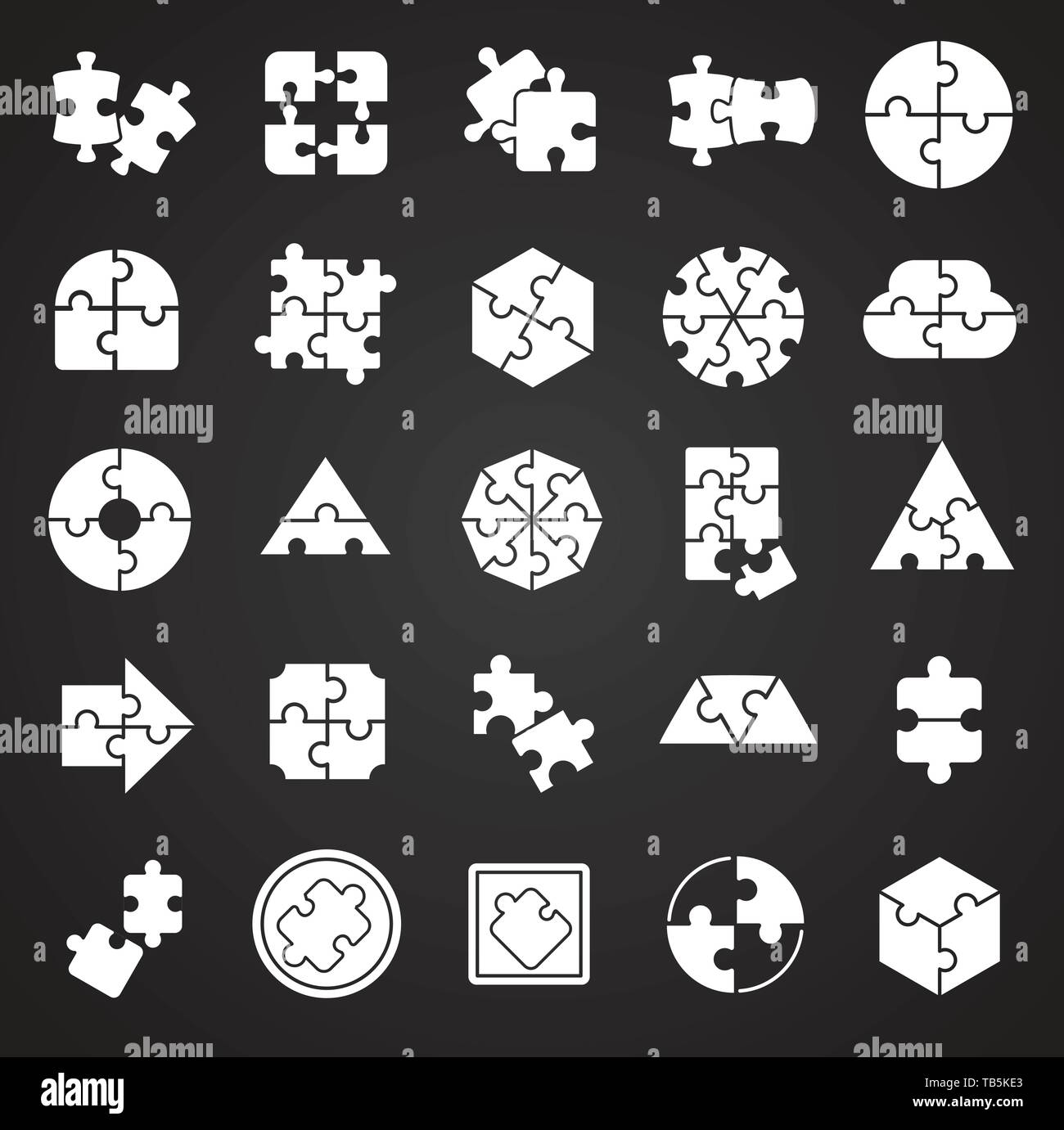 Puzzle icons set on black background for graphic and web design. Simple ...