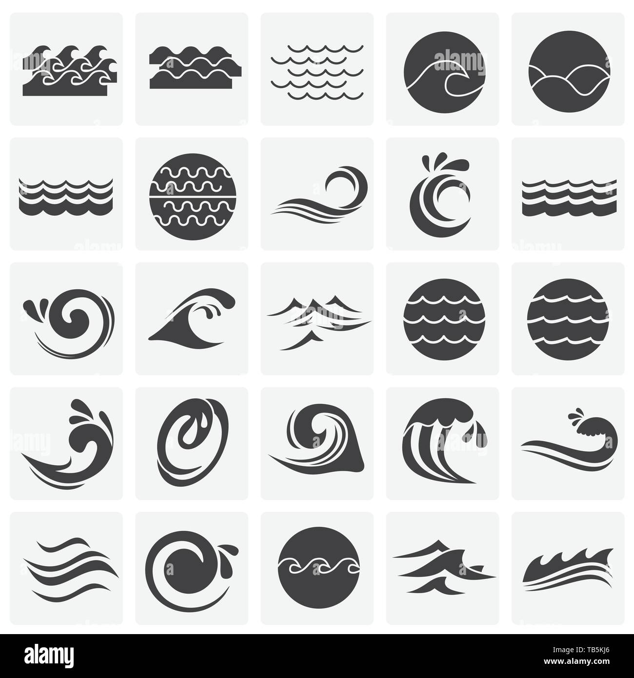 Waves icons set on squares background for graphic and web design ...