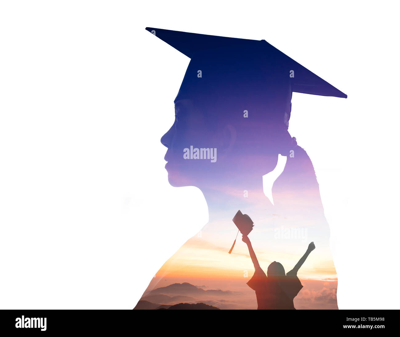 double exposure of Student Graduation watching the sunrise Stock Photo ...