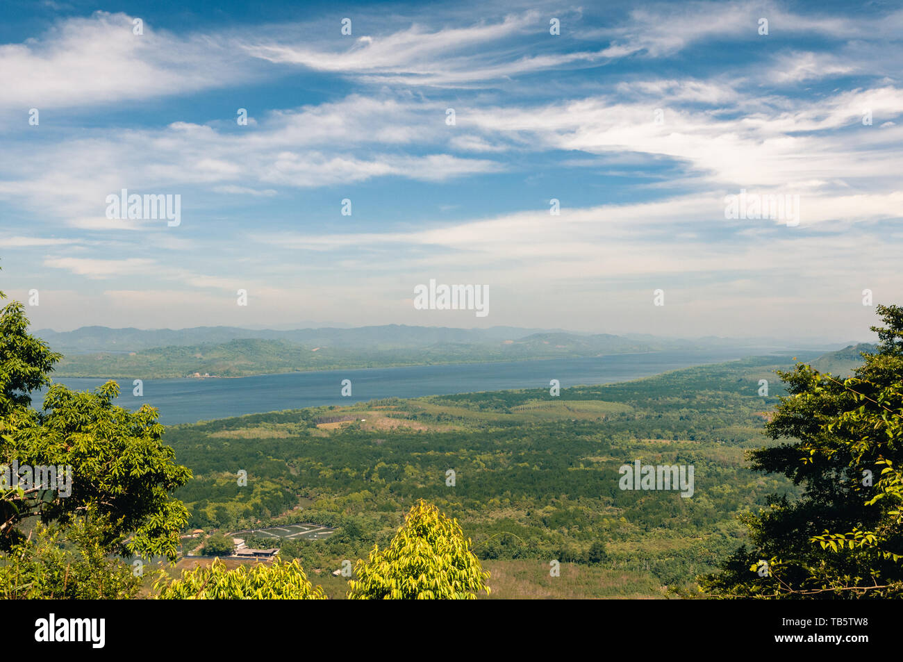 Aerial view on tropical landscape with Kra Buri river and mountains on ...