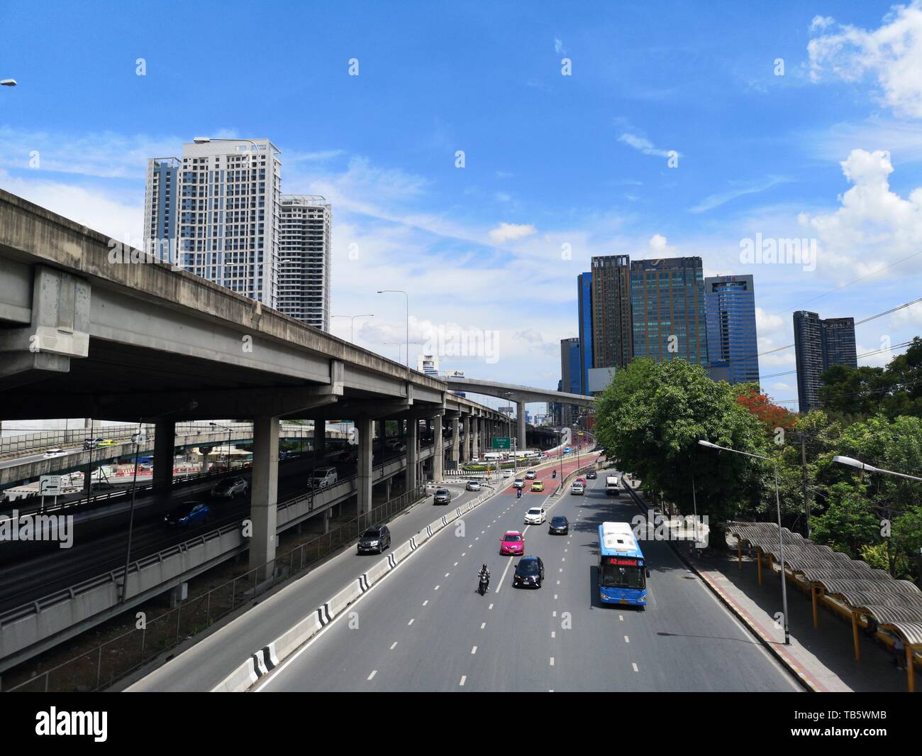 Vipawadee Road,Bangkok, Thailand-May 29,2019 Bright sky white blotches ...