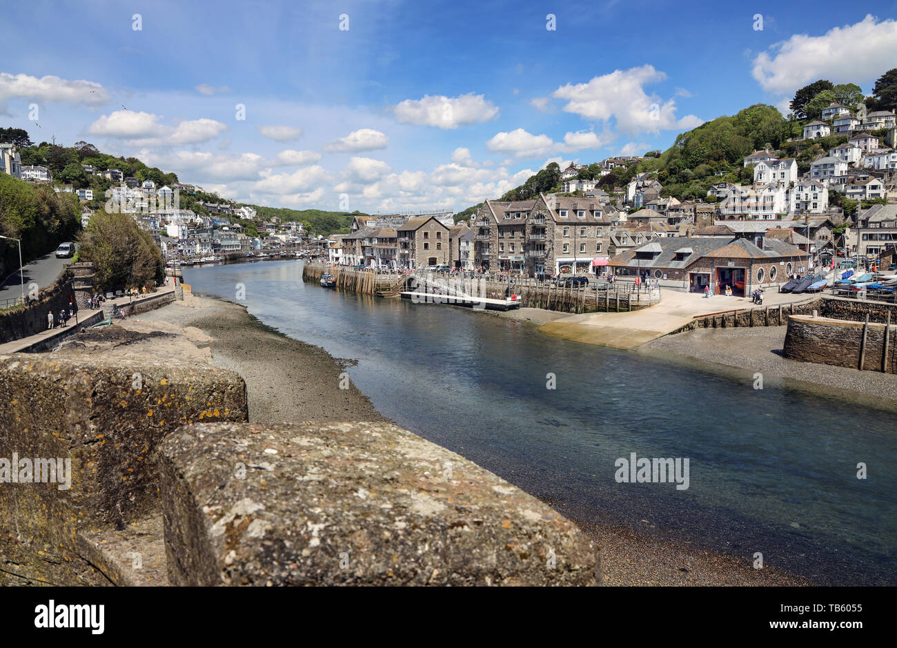 River Looe from high viewpoint near Hanford in West Looe. Cornwall ...