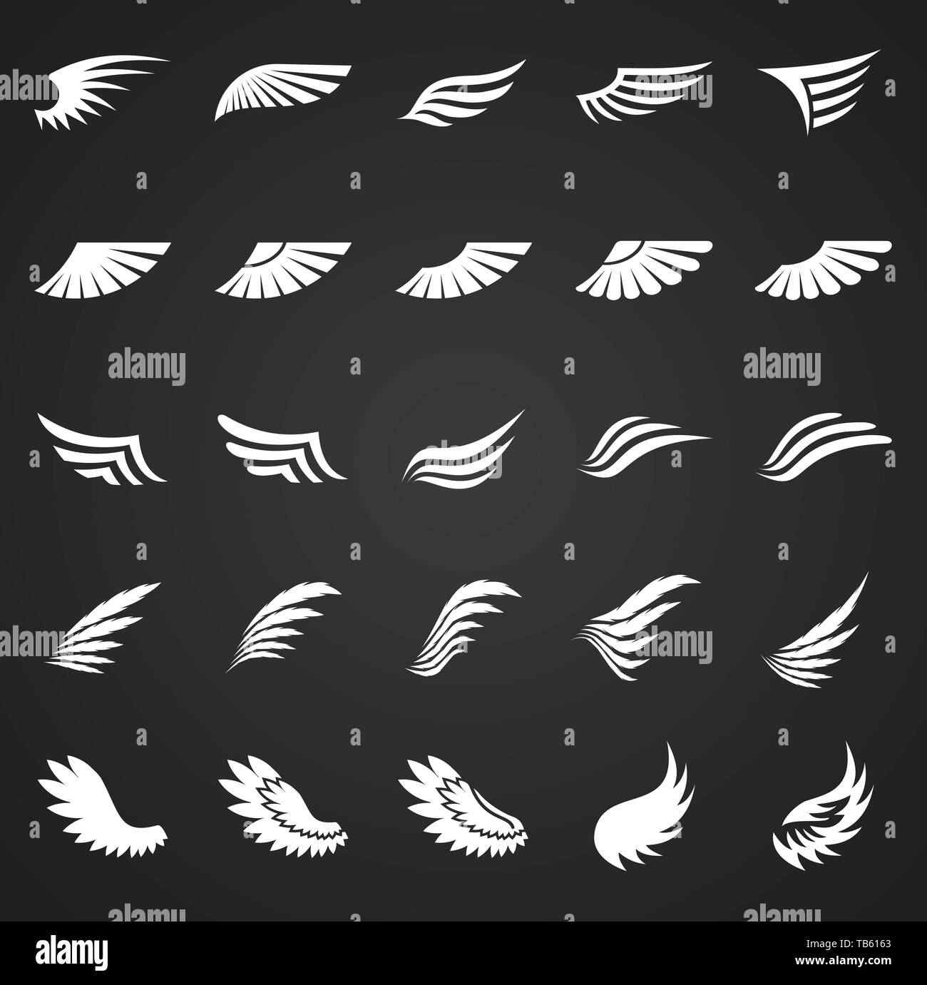 Wings icons set on black background for graphic and web design. Simple ...