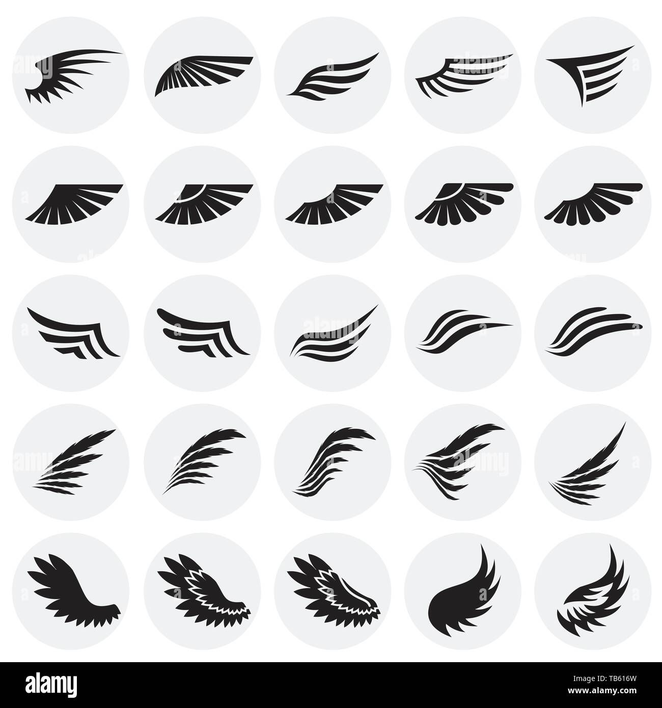Wings icons set on circles background for graphic and web design ...