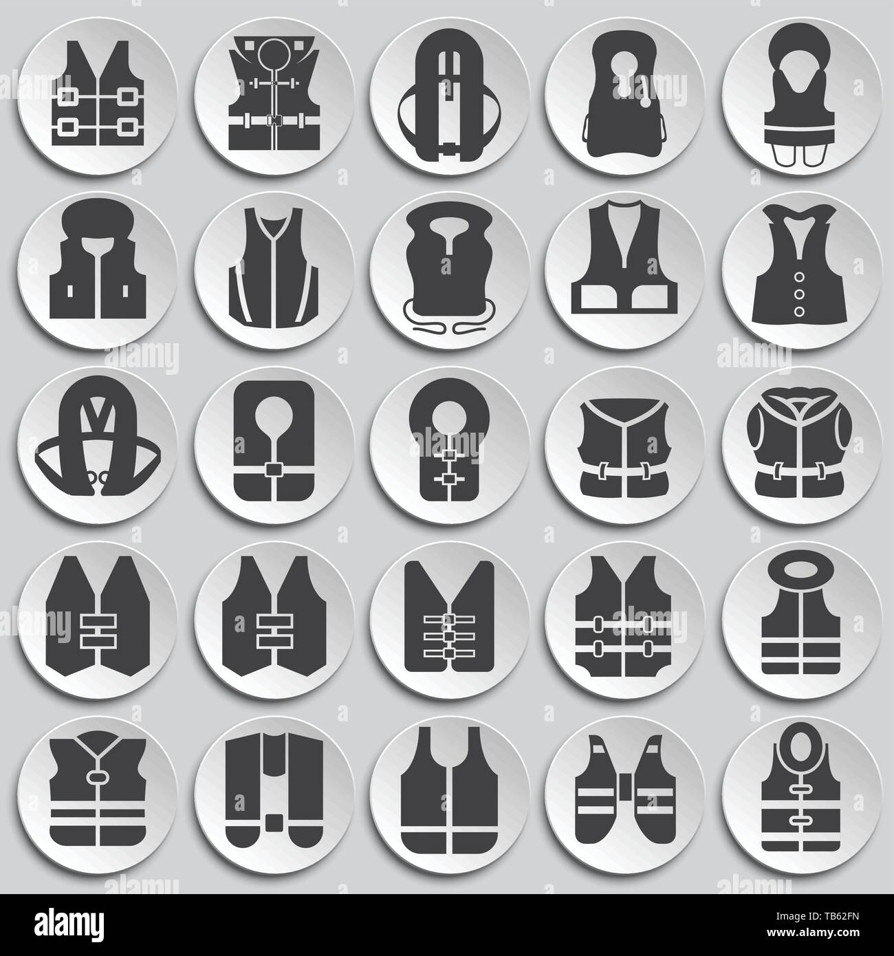 Life vest icons set on plates background for graphic and web design ...