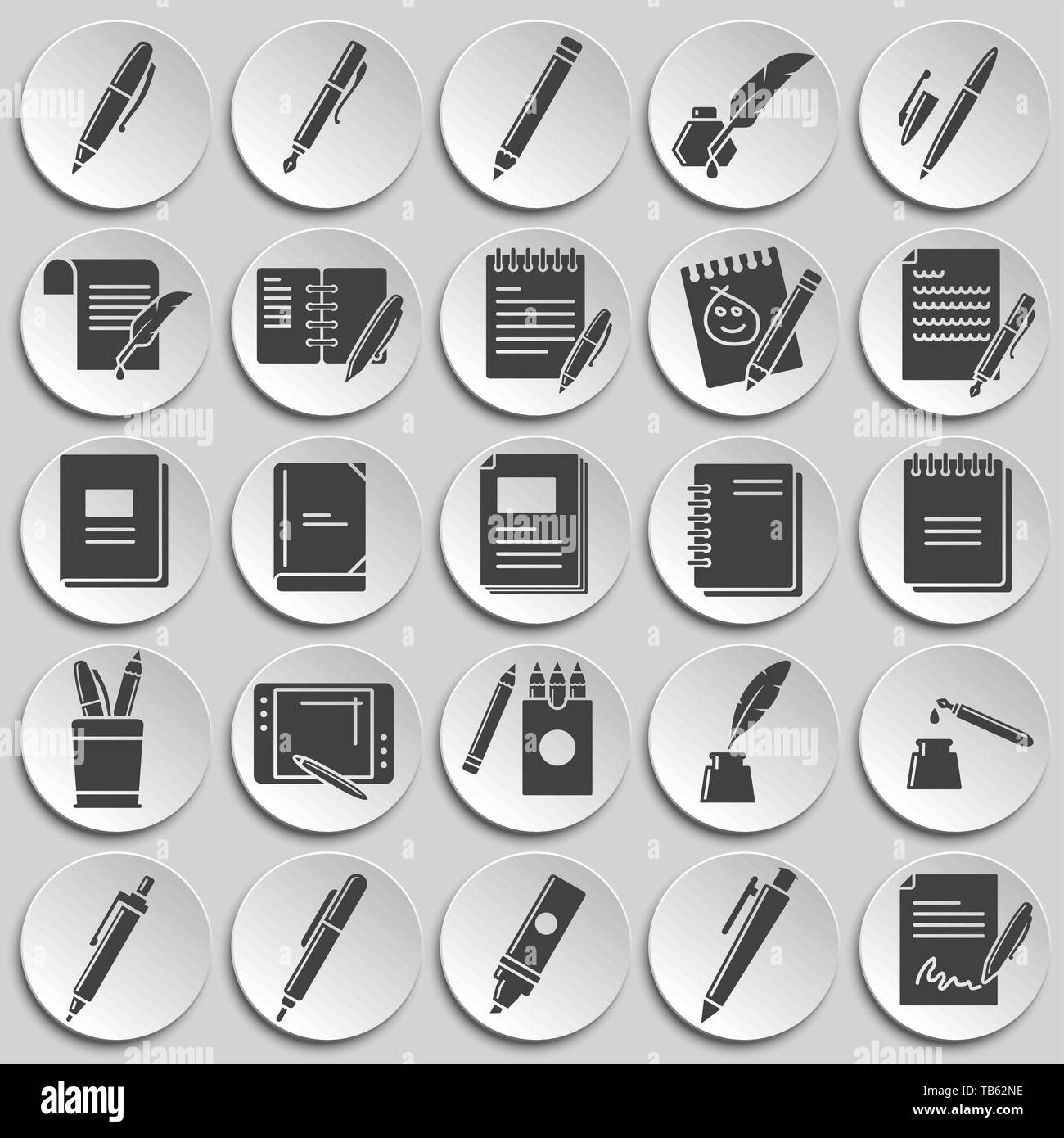 Writing related icons set on background for graphic and web design ...