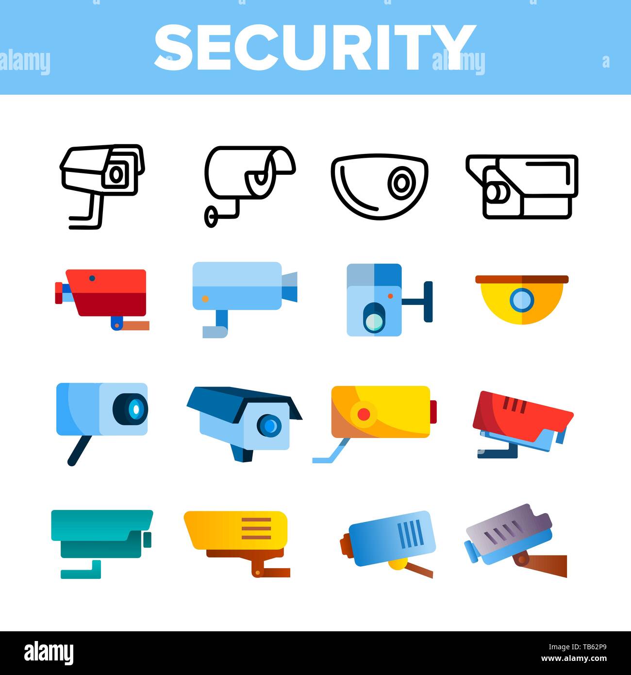 Modern Security Cameras Vector Color Icons Set. Hidden Surveillance ...