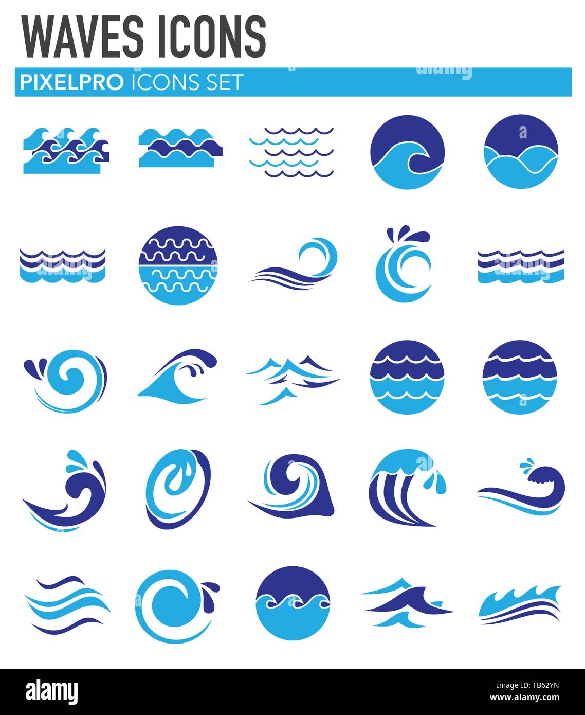 Waves icons set on white background for graphic and web design. Simple ...