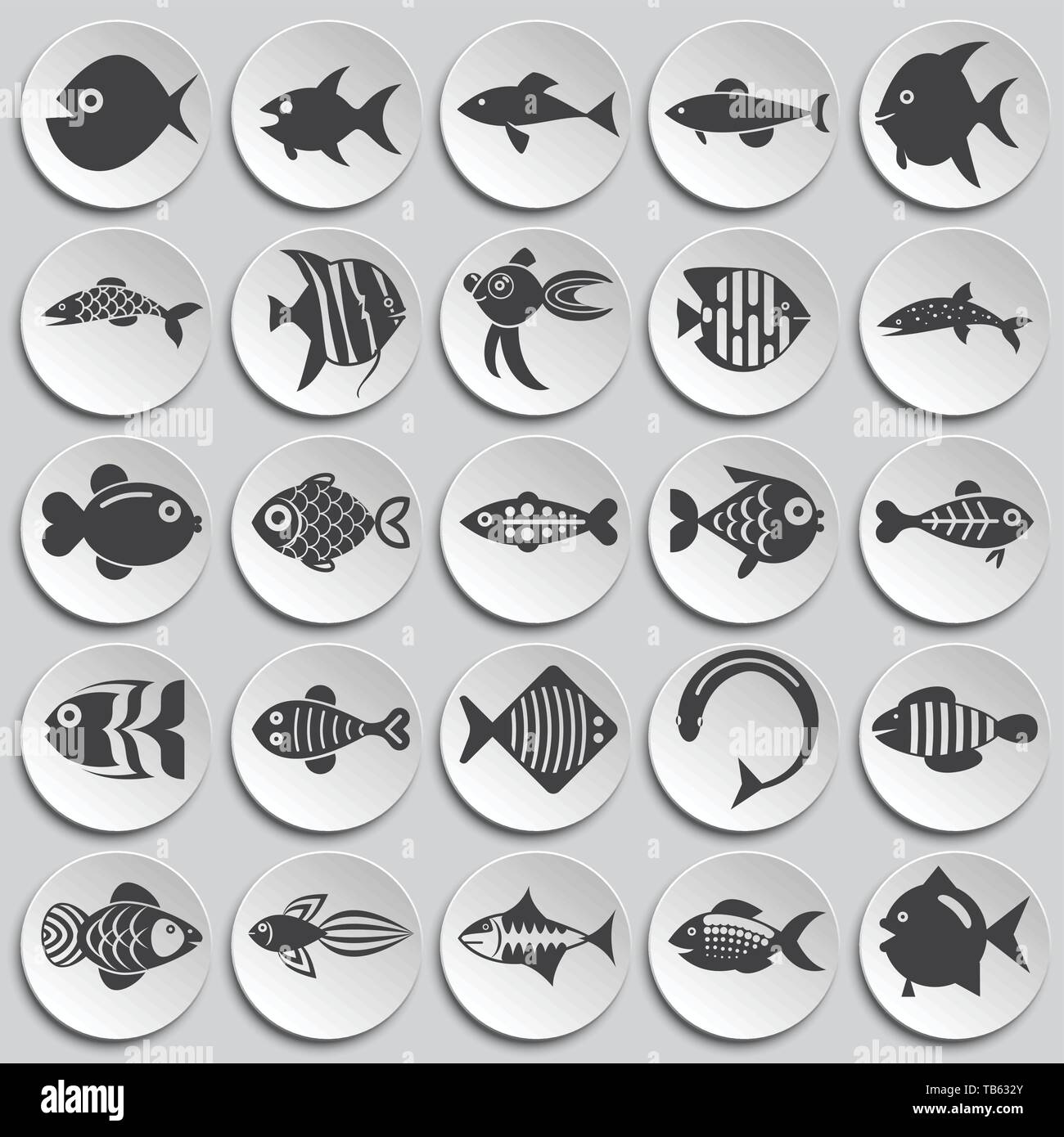 Fish icons set on background for graphic and web design. Simple ...