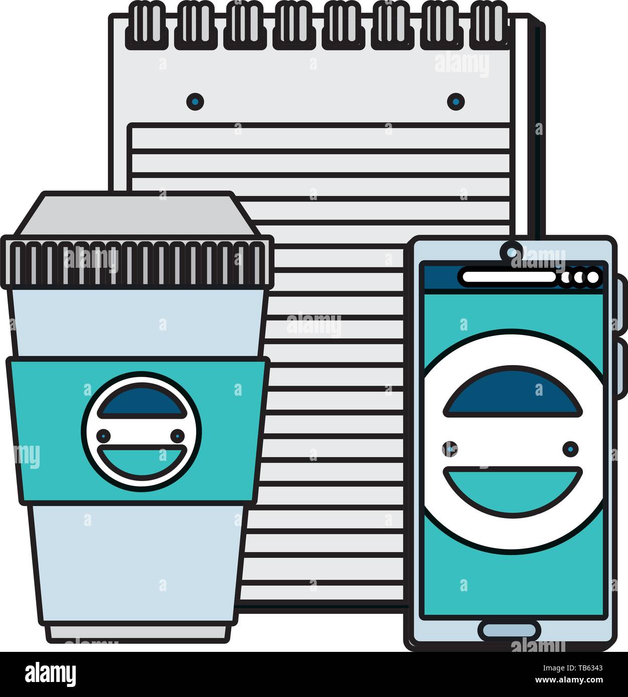 container and notepad and cellphone with company emblem Stock Vector ...