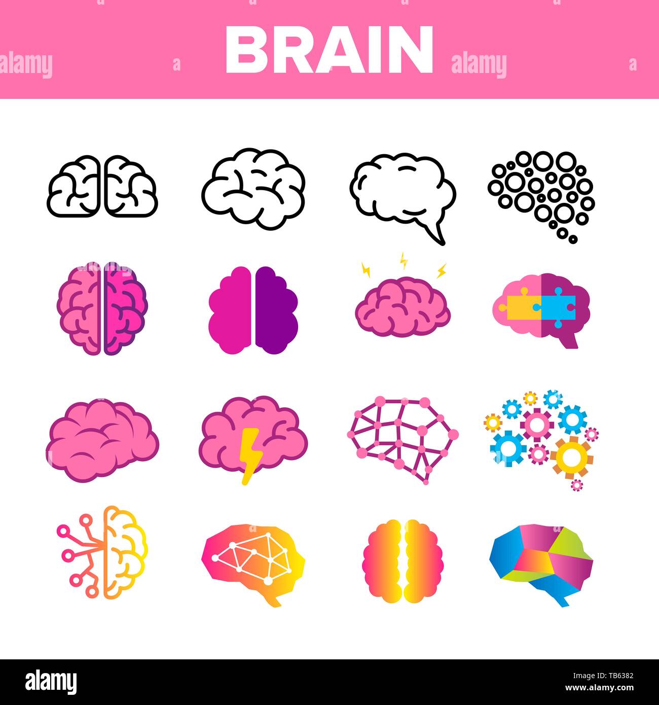 Brain, Neurology Organ Vector Linear Icons Set. Human Brain, Brain ...
