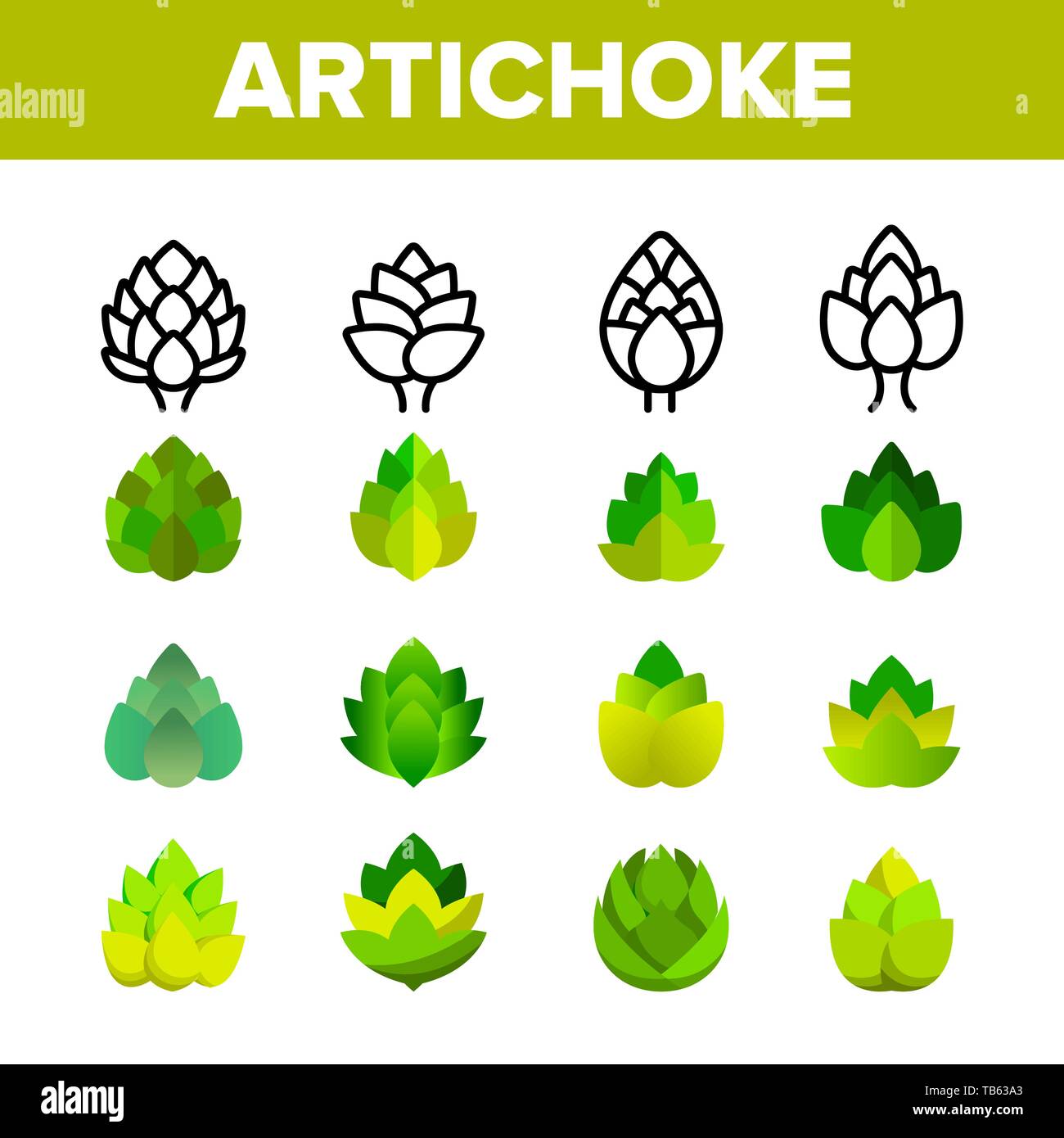 Artichoke, Gourmet Cuisine Vector Linear Icons Set. Artichokes, Healthy Vegetarian Diet ...