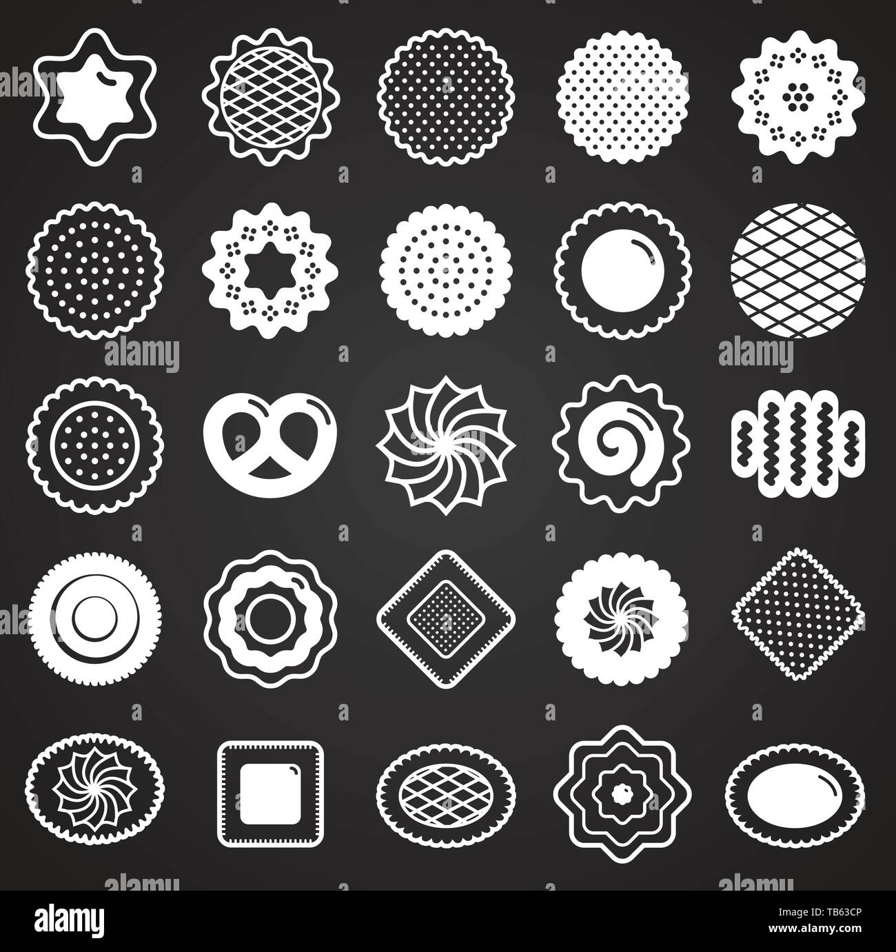 Cookies icons set on black background for graphic and web design ...