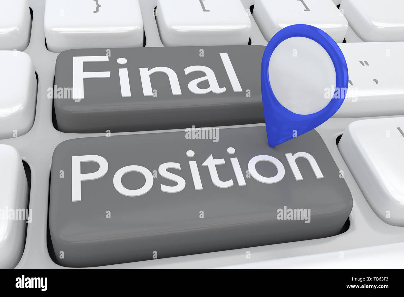 3D illustration of computer keyboard with the script Final Position two adjacent gray buttons ...