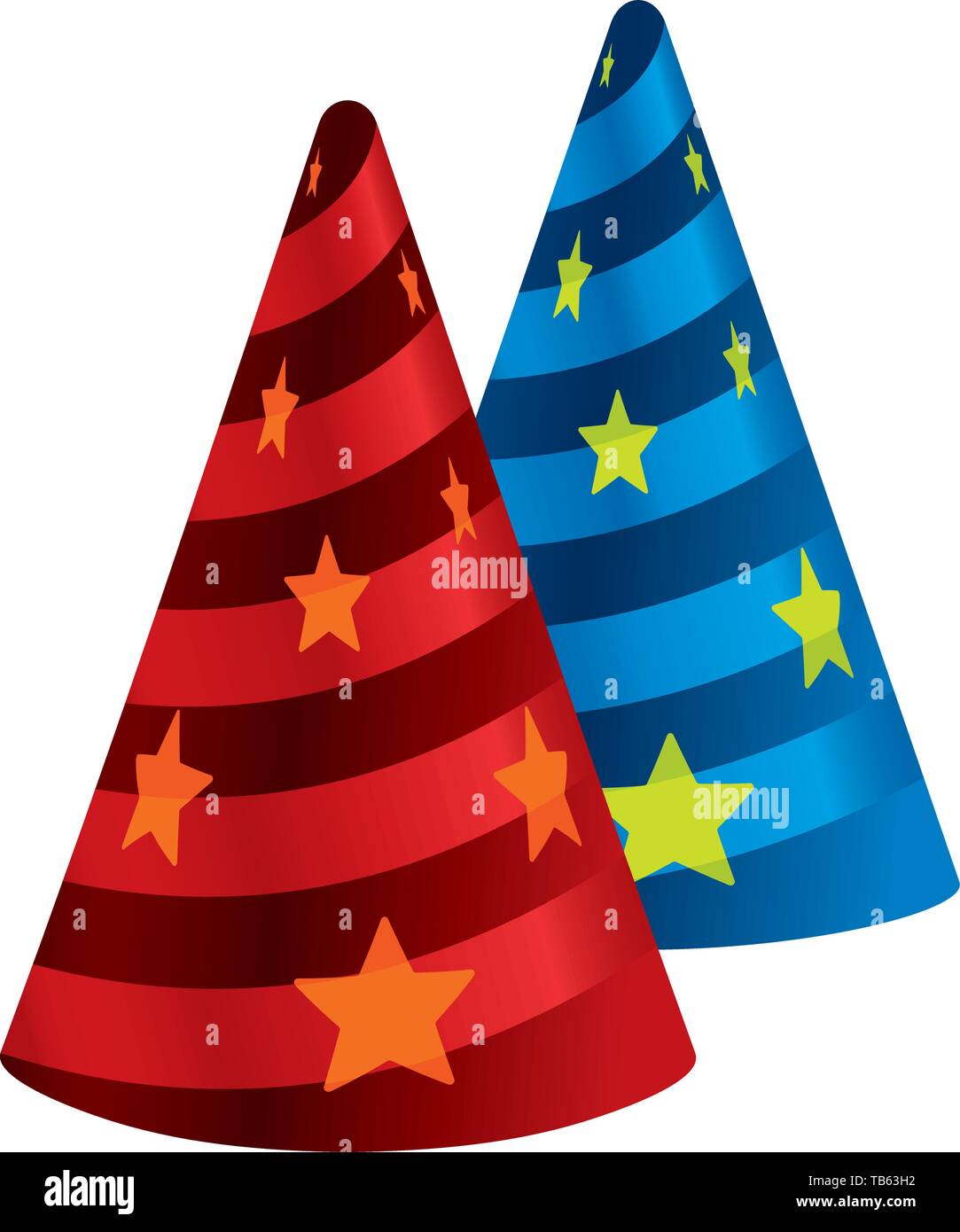 Vector illustration. Two magic hats in red and blue with bands and ...