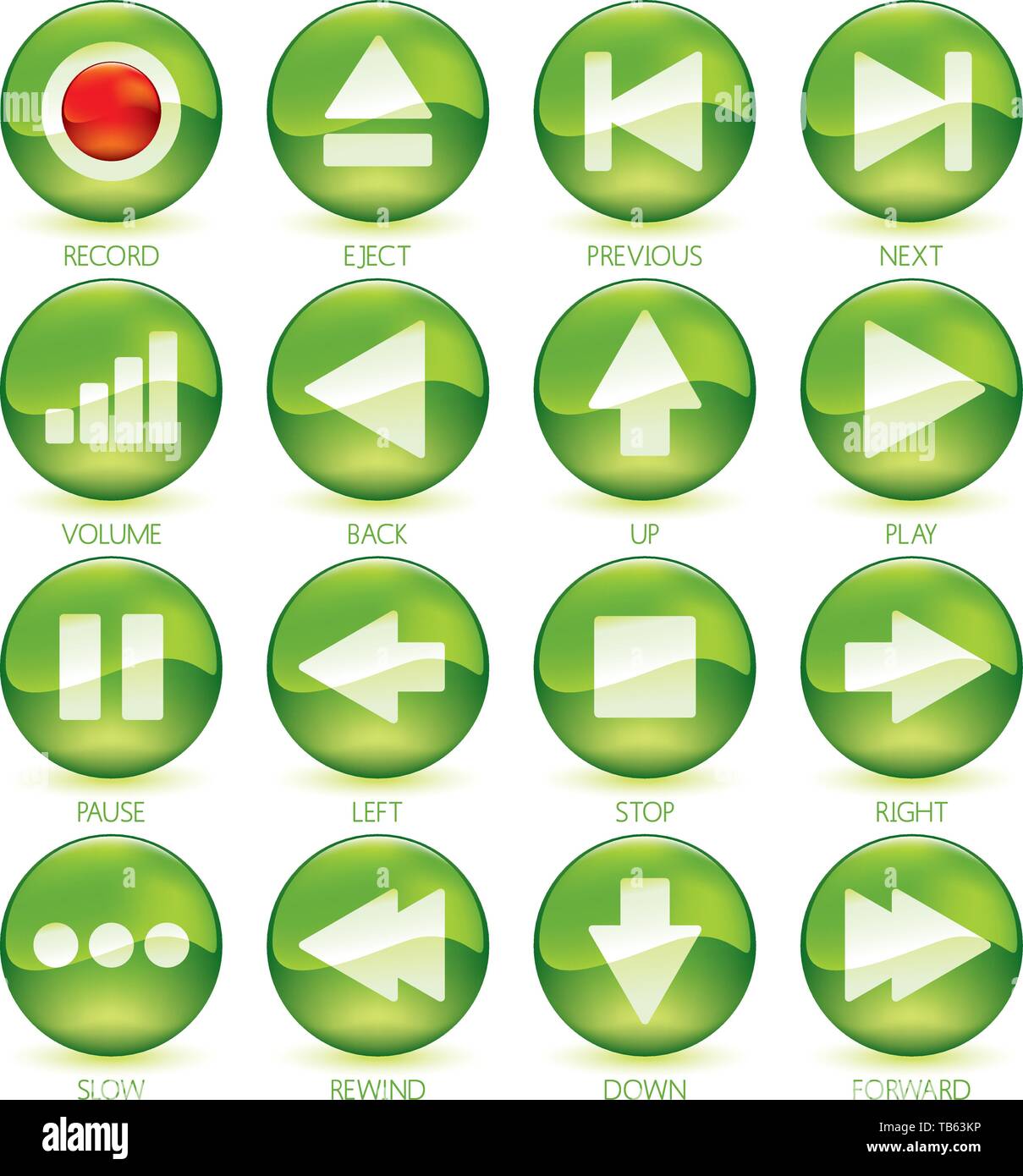 Vector illustration. Icons of media control in circular buttons. Color ...