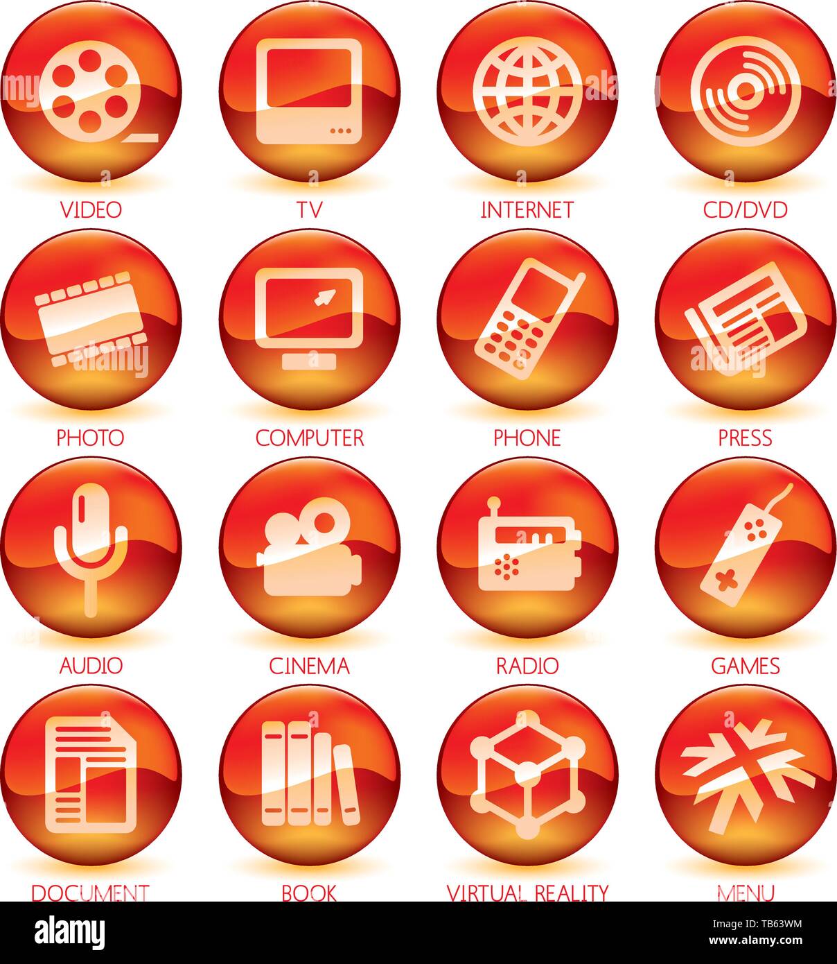 Vector illustration. Icons of media control in circular buttons. Color ...
