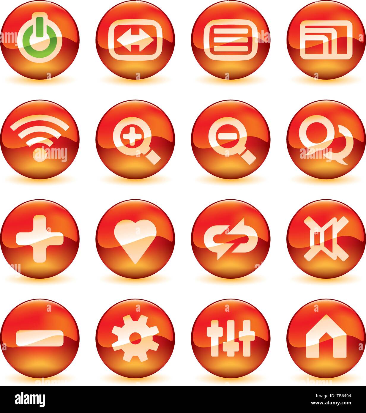 Vector illustration. Icons of media control in circular buttons. Color ...