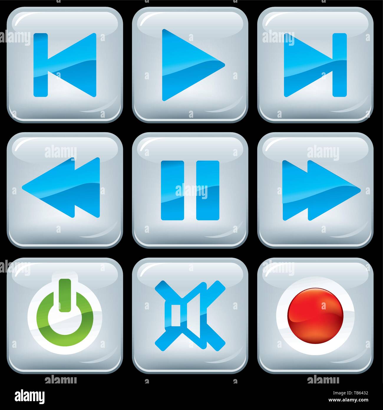 Vector illustration. Set of nine multimedia icons in shiny style Stock ...