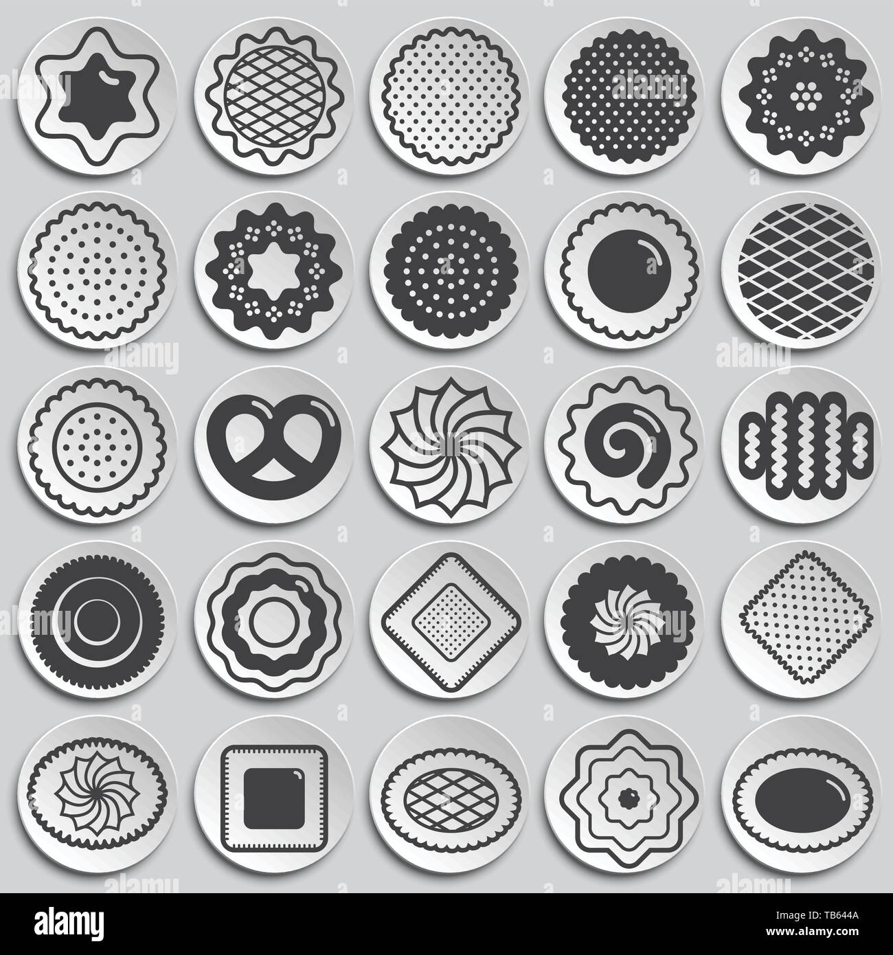 Cookies icons set on plates background for graphic and web design ...