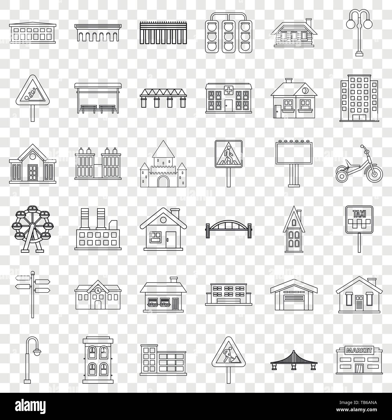 Downtown icons set, outline style Stock Vector Image & Art - Alamy