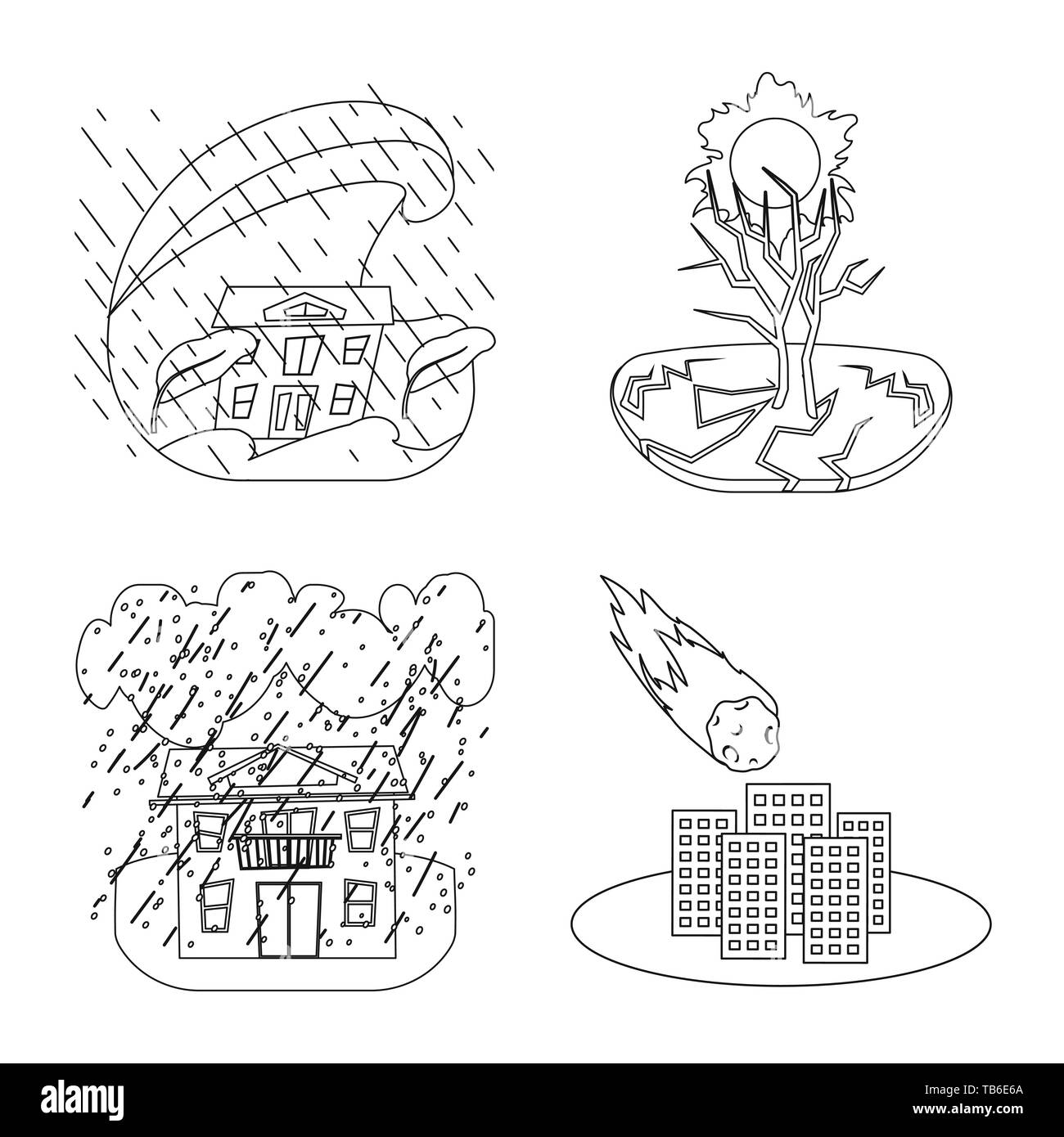Vector illustration of cataclysm and disaster symbol. Collection of ...