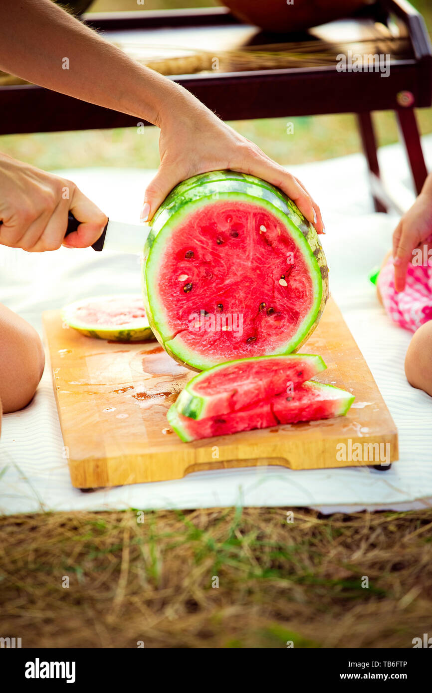Slice watermelon board outdoor nobody hi-res stock photography and ...