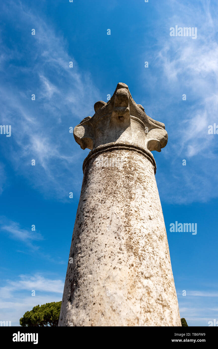Marble Roman column with capital in Ostia Antica, colony founded in the ...