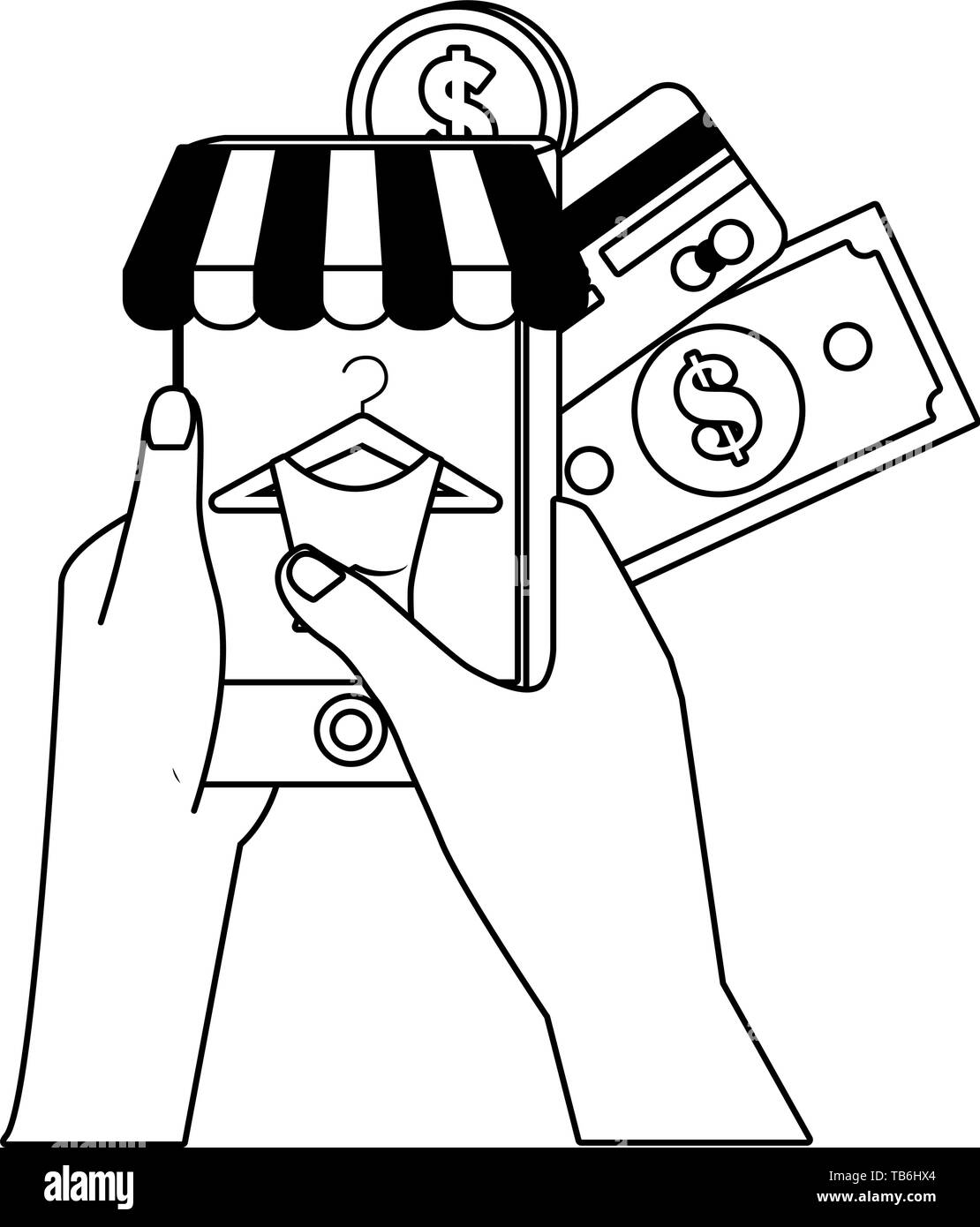 Smartphone and hand design, Store shopping online ecommerce media ...