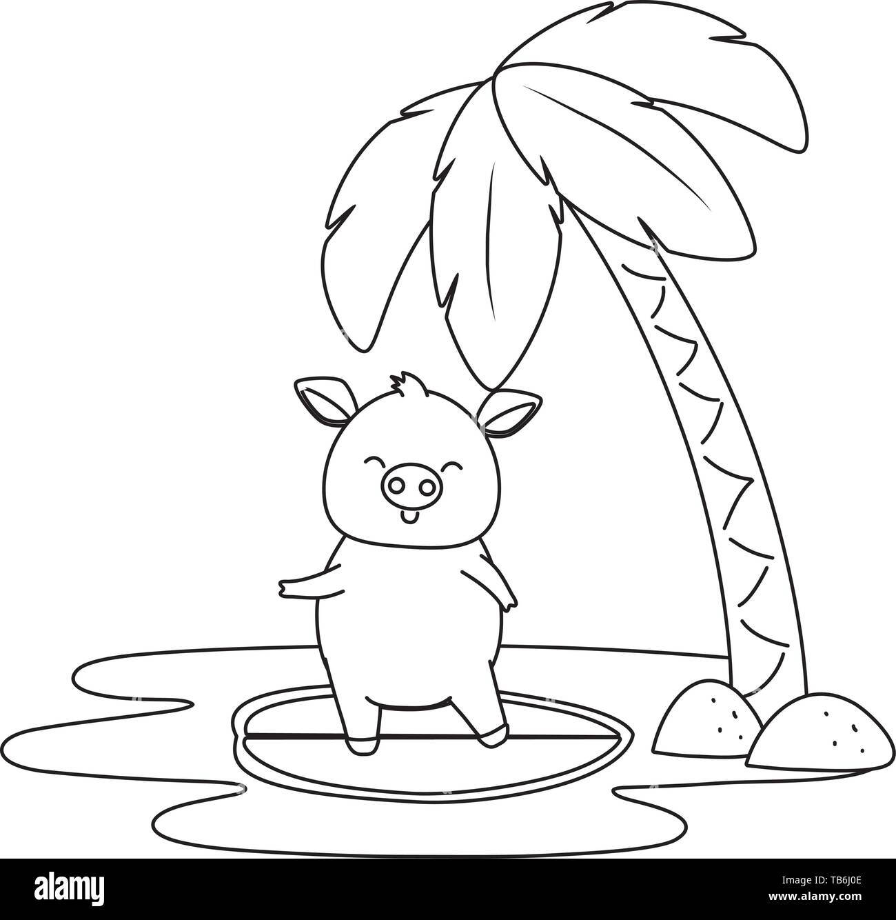 cute animal pig enjoying vacations and summer time, travel and relax ...