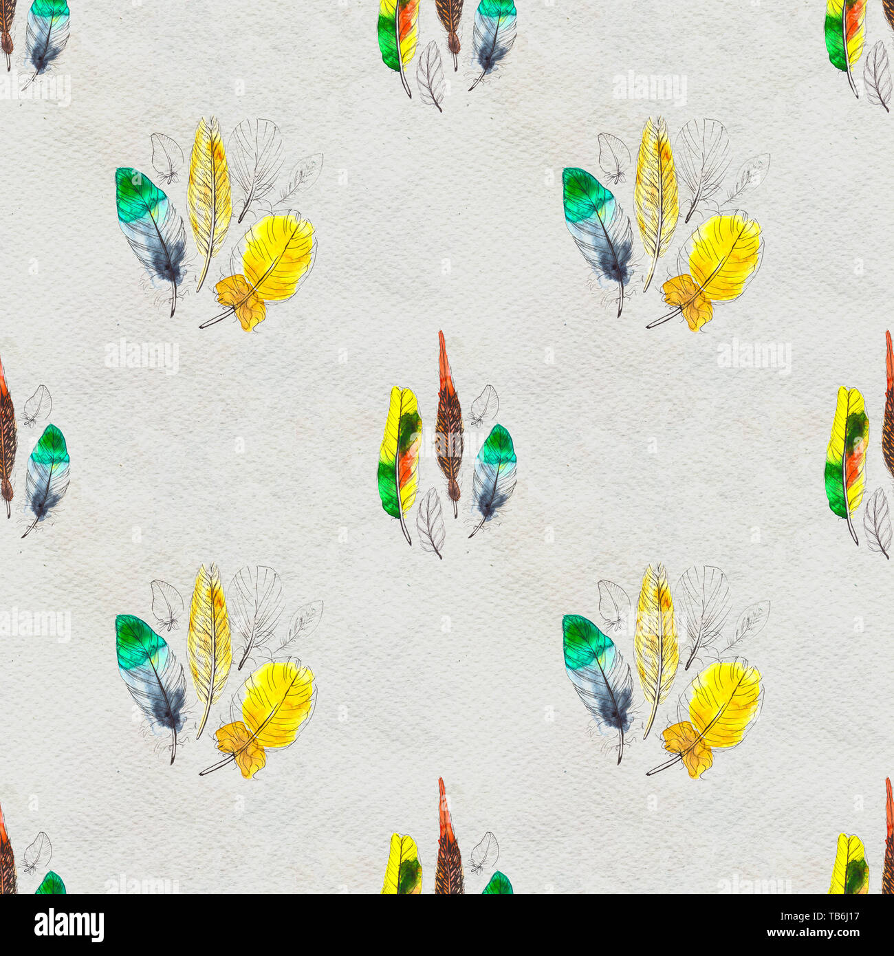 Watercolor feathers seamless pattern. Hand painted texture Stock Photo ...