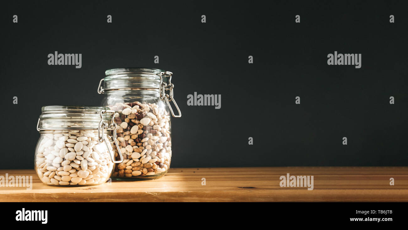 Various of kidney beans. Red, white and black kidney beans in wooden ...