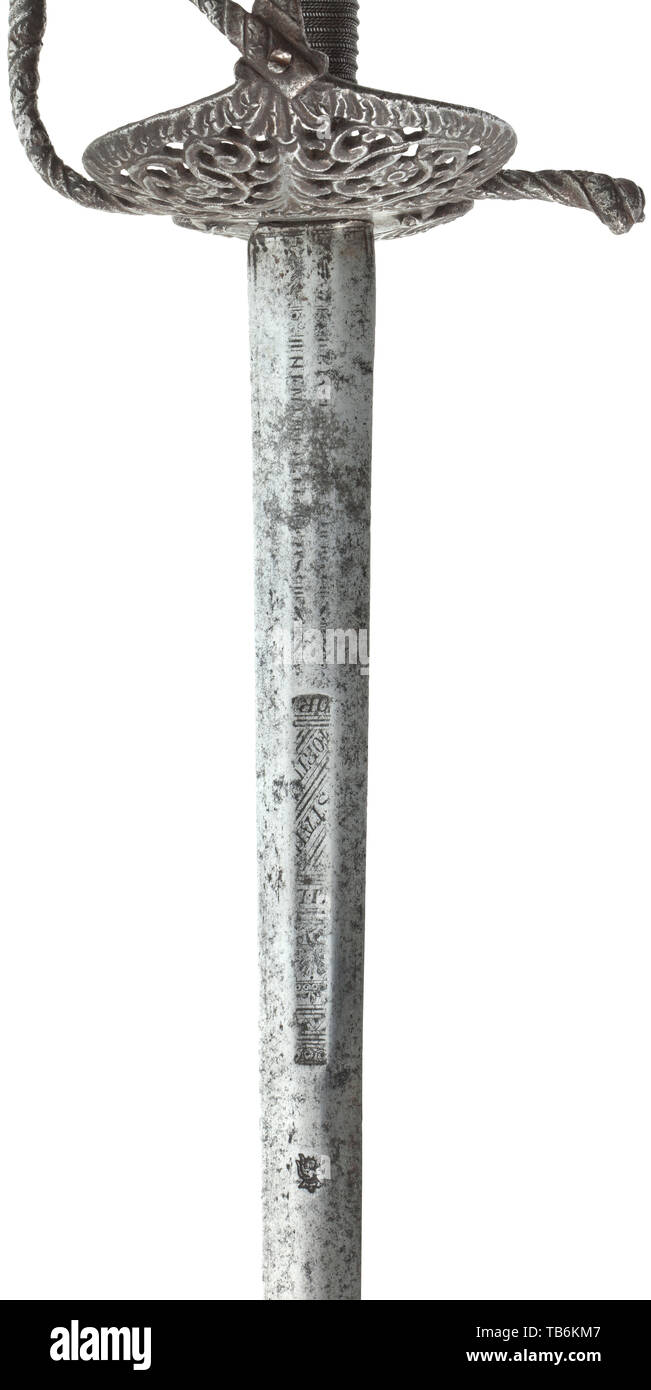 A German campaign sword, circa 1650, Double-edged blade with short ...