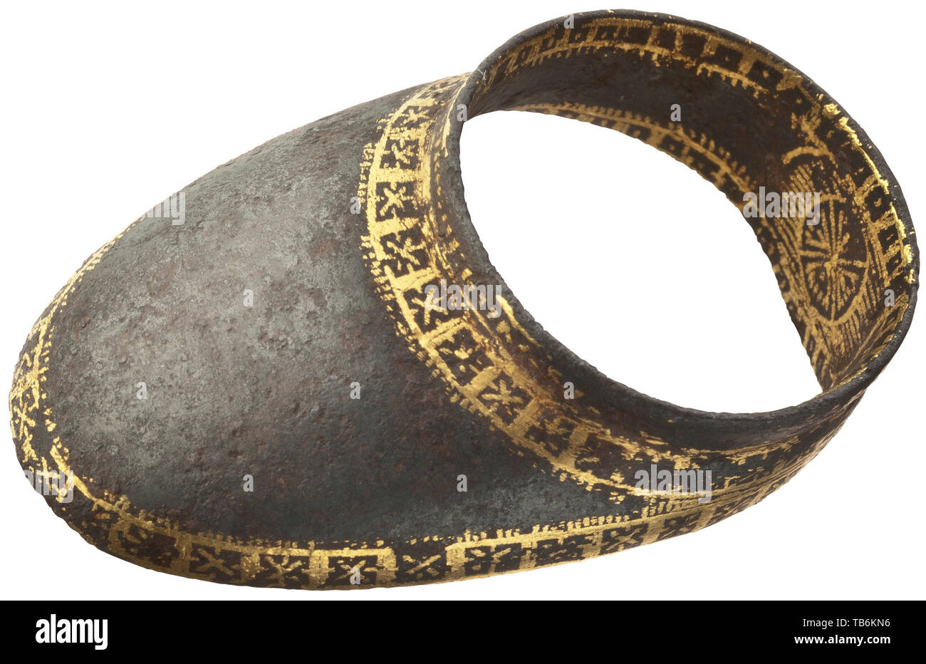 An Indian gold-inlaid archer's ring, 18th century, Ring made of iron ...