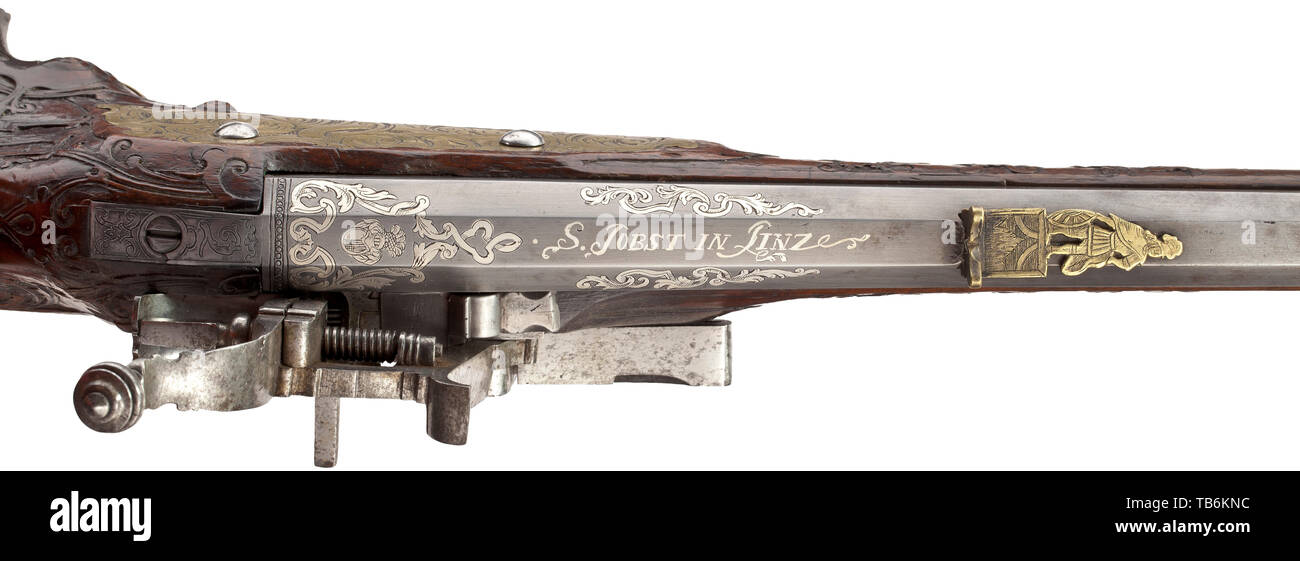 A wheellock rifle, Sebastian Jobst in Linz, circa 1730, Rifled ...