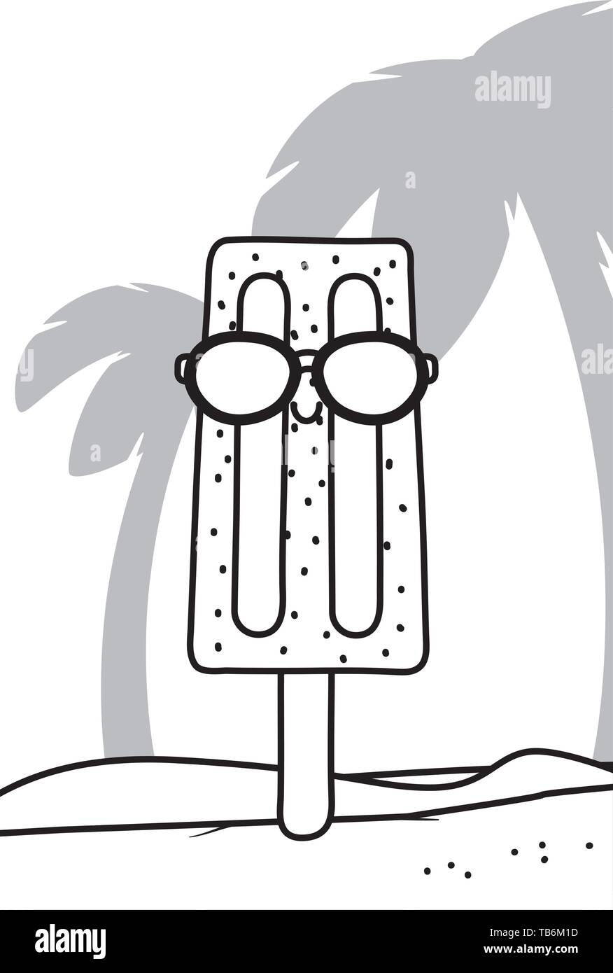 Popsicle with sunglasses funny summer cartoon at beach scenery vector ...