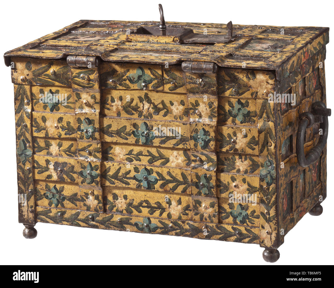 A German painted iron casket, circa 1740, The rectangular casket of ...