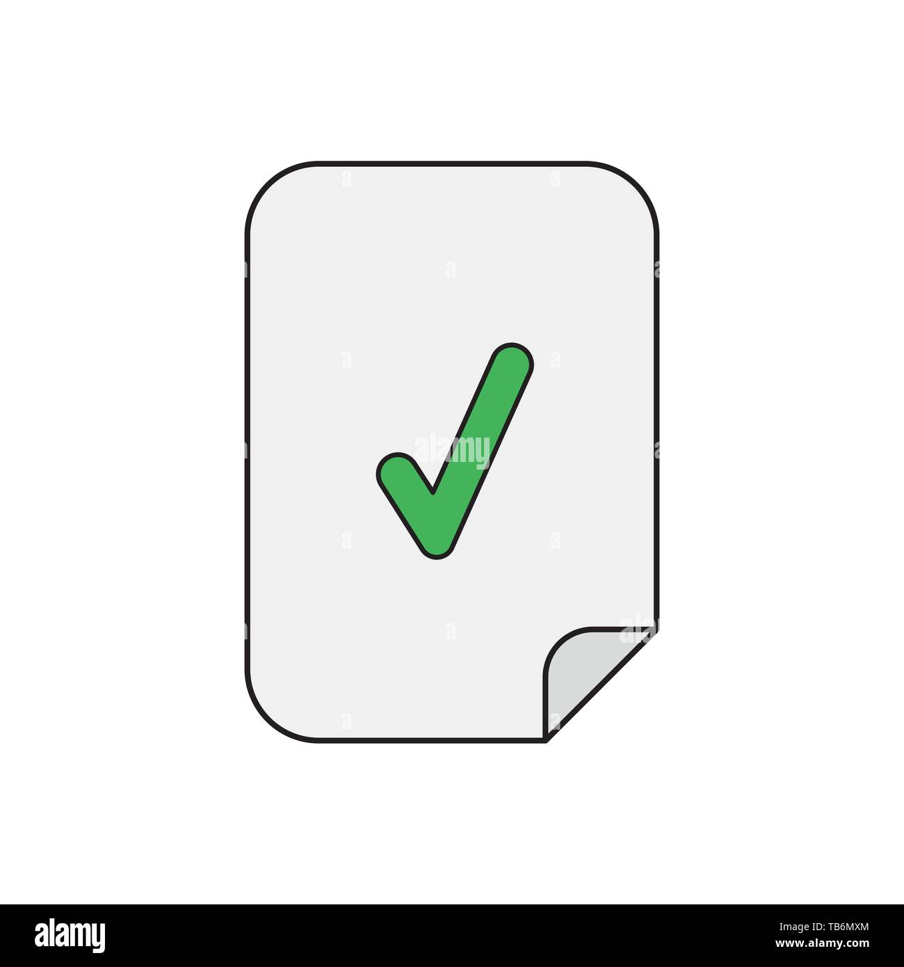 Vector icon concept of paper with check mark. Black outlines and ...
