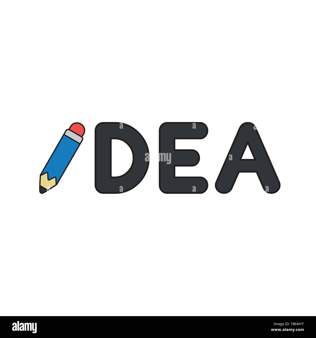 Vector icon concept of idea word with pencil. Black outlines and ...