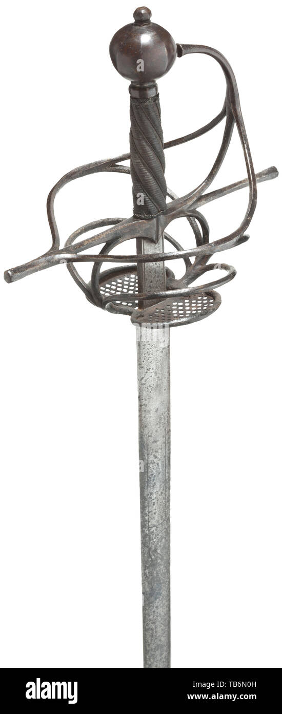 A German sword, circa 1620, Double-edged, slightly pitted blade, the ...