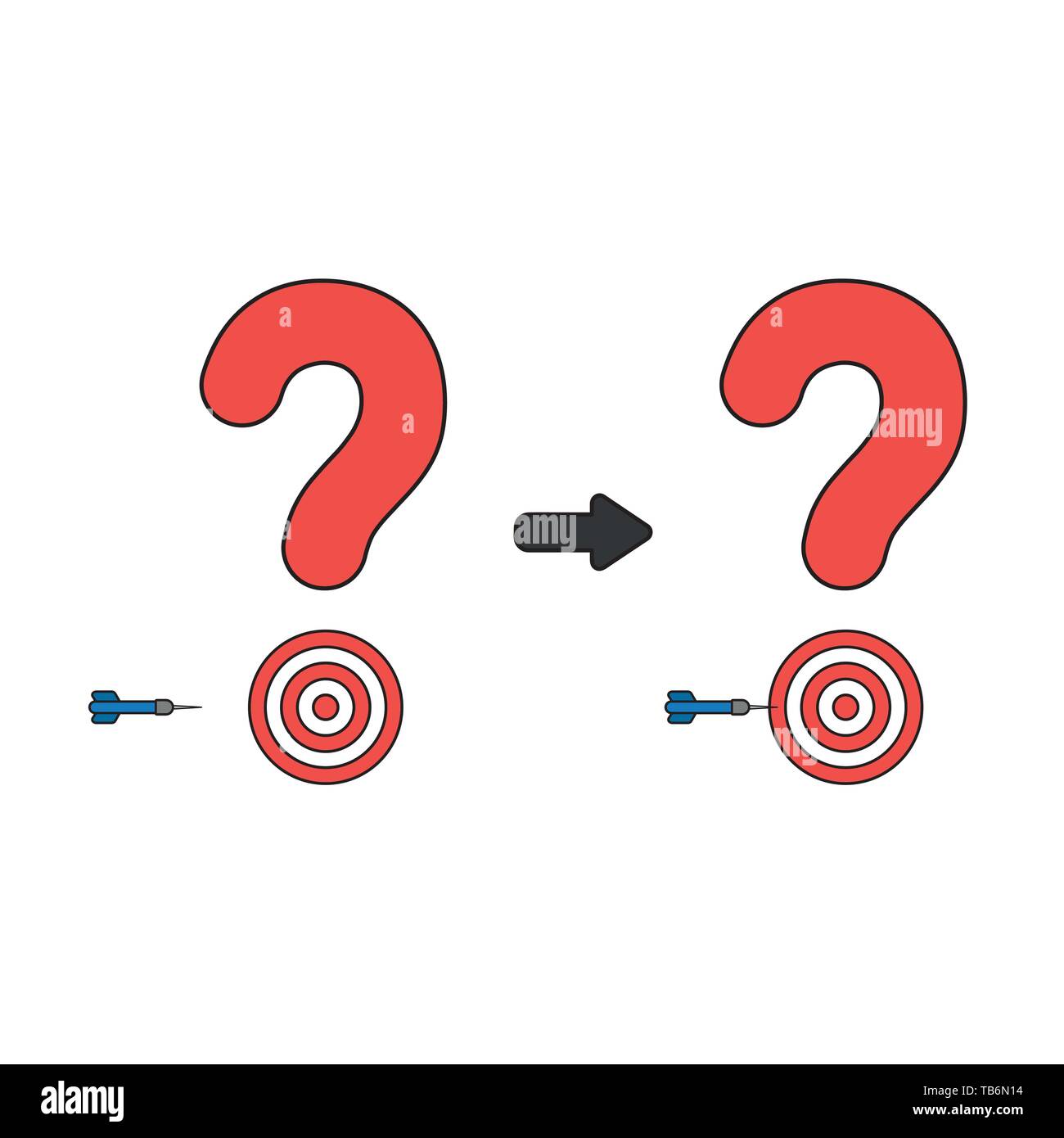 Vector icon concept of question mark with bulls eye and dart miss the ...