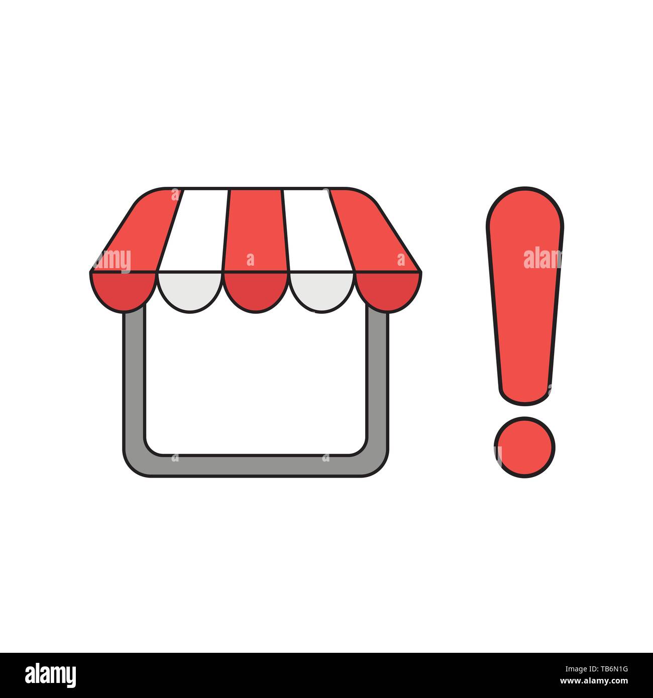 Vector icon concept of shop store with exclamation mark. Black outlines ...