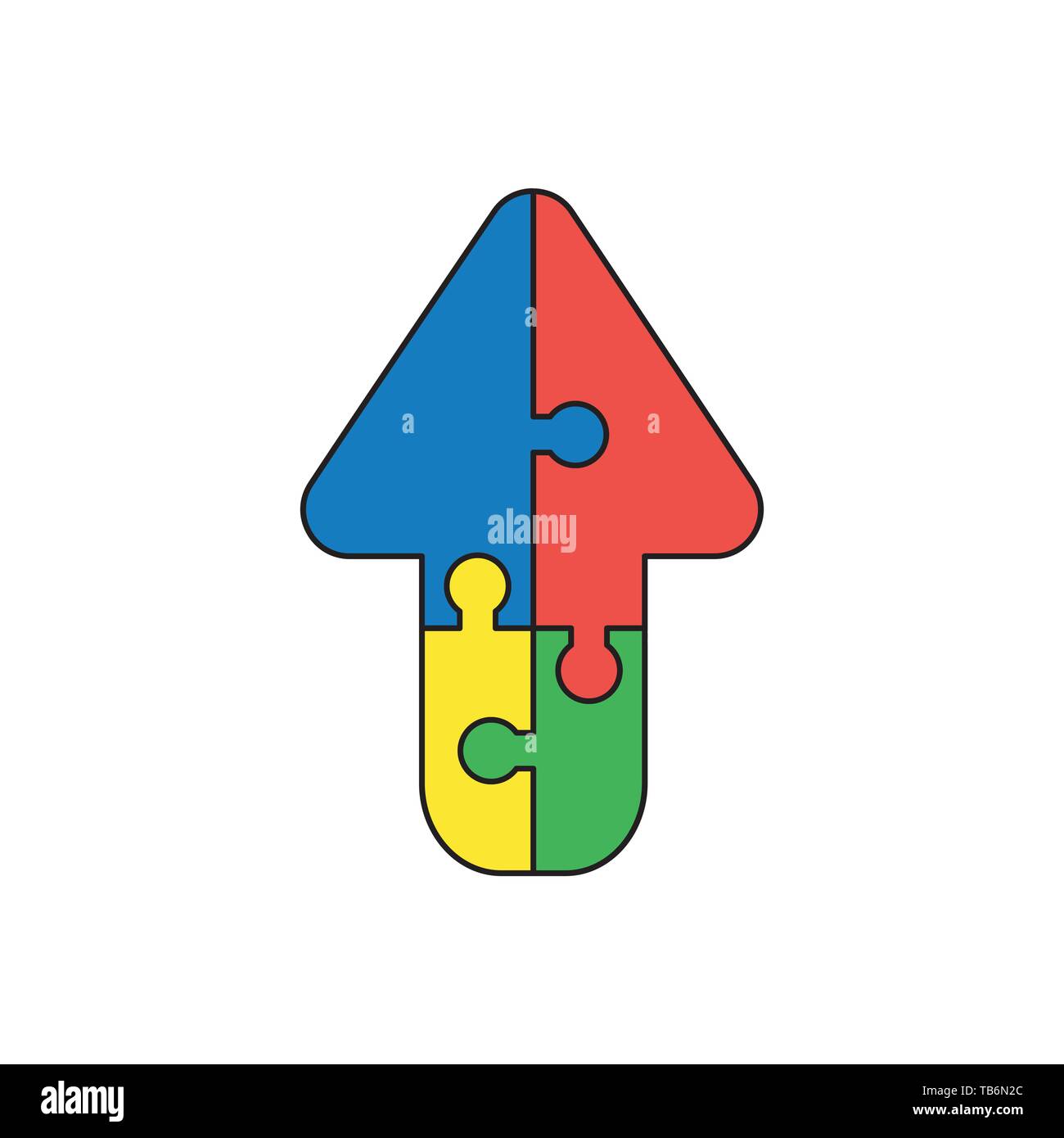 Vector icon concept of four connected arrow jigsaw puzzle pieces moving ...