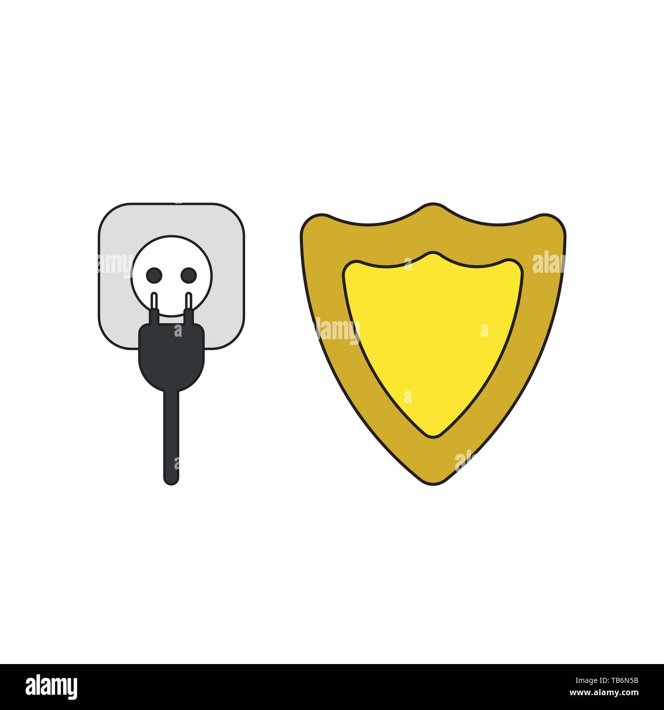 Vector icon concept of plug and outlet with guard shield. Black ...