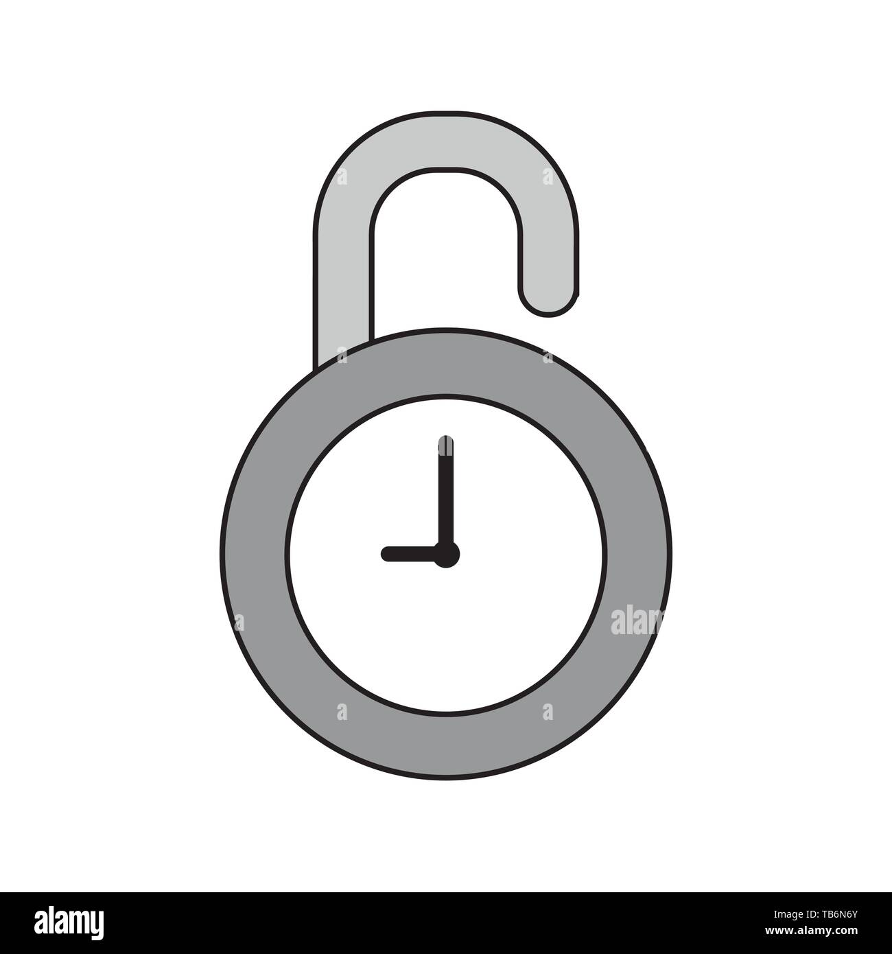 Vector icon concept of grey opened clock padlock. Black outlines and ...