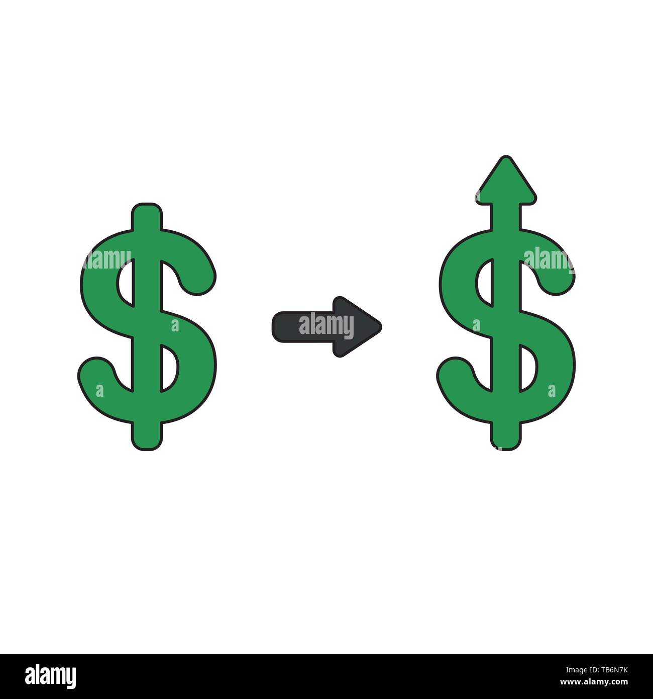 Vector icon concept of dollar symbol arrow moving up. Black outlines ...